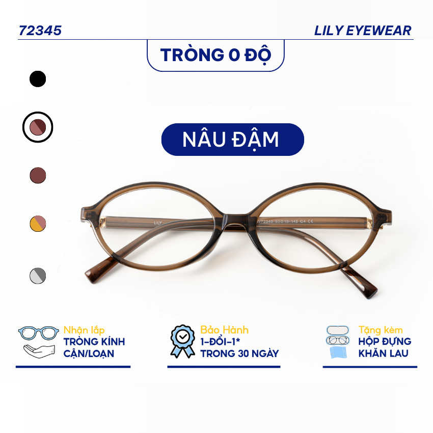 Kính cận nam nữ Lily Eyewear chất liệu nhựa cứng cáp mắt tròn giả cận ...