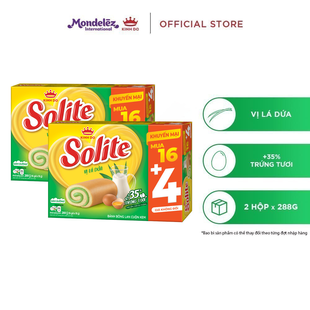 Hộp Bánh Bông Lan Cuộn Kem SOLITE, Vị Lá Dứa Combo 2 hộp x 288G | Shopee Việt Nam