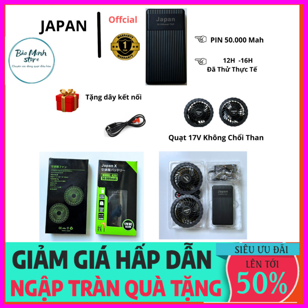 Bộ Quạt Áo Điều Hòa JAPAN 17V-50000Mah Công Nghệ Nhật Bản Vận Hành Ổn Định Tặng Dây Nối Quạt ...