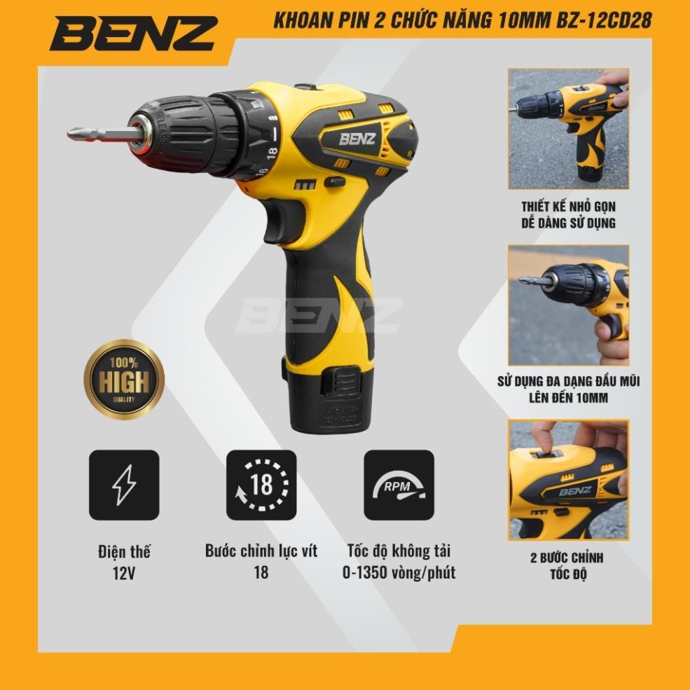 Máy khoan pin mini BenZ BZ -12CD28 2 chức năng 10mm | Máy khoan pin ...