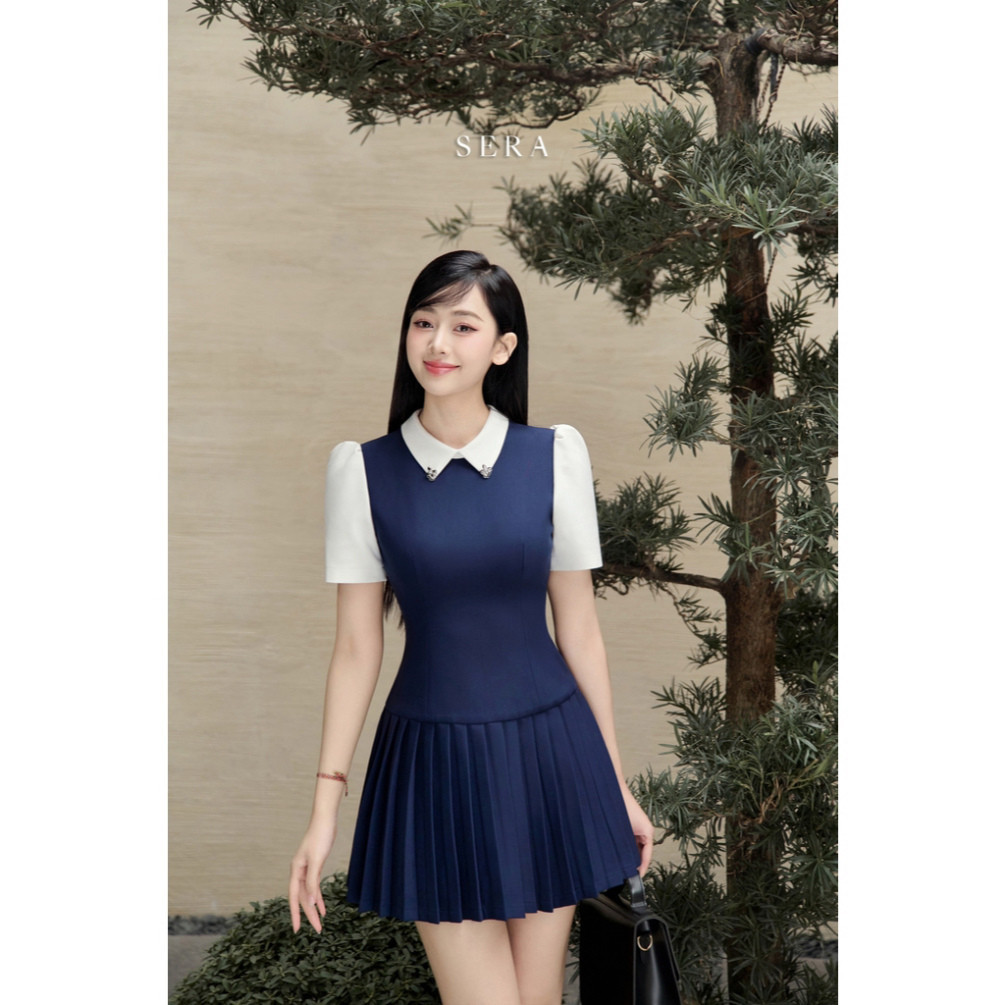 Váy xếp ly tay bồng phối cổ trắng Dilys- LS004 | Shopee Việt Nam