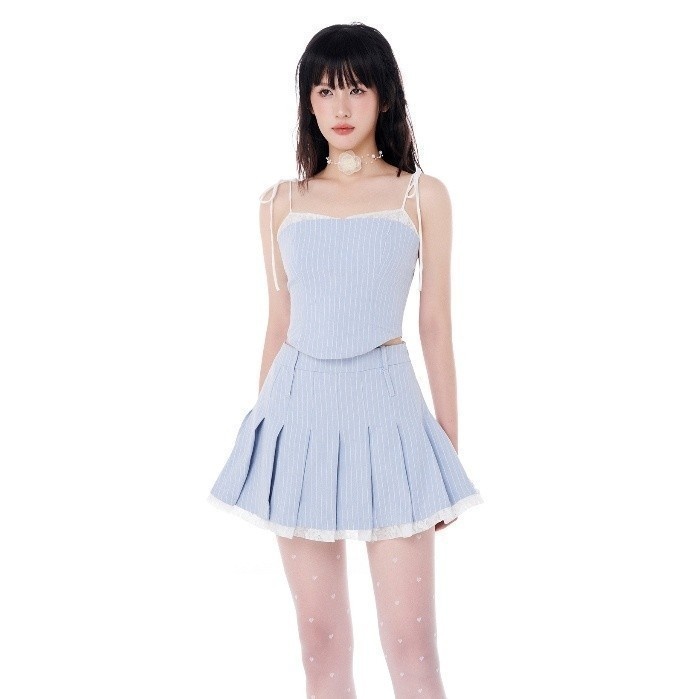 CARA Set bộ lẻ áo hai dây và chân váy xếp ly Lana trendy | Shopee Việt Nam