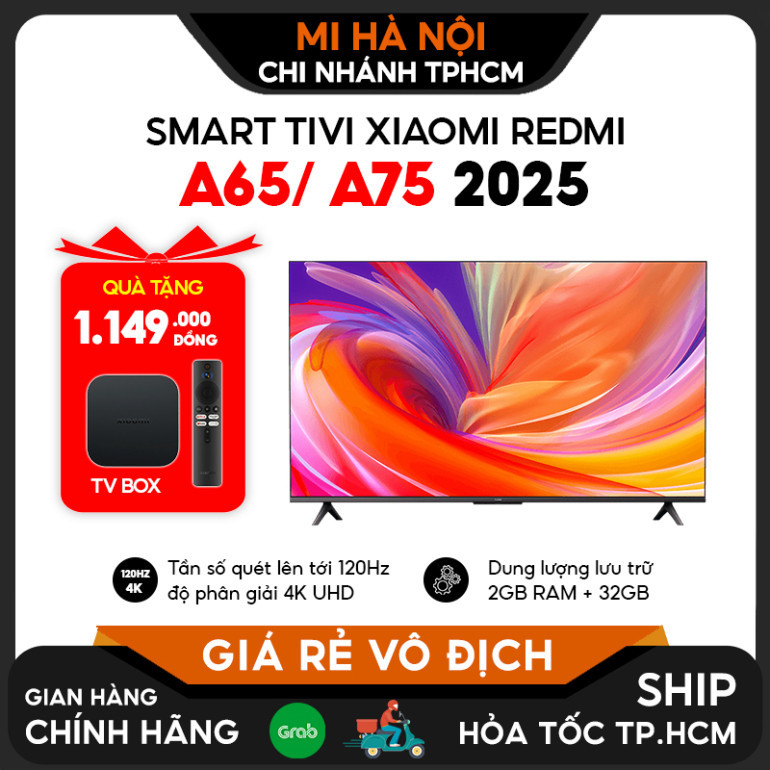 (Tặng TV Box) Smart Tivi Xiaomi Redmi A65 65 inch/ A75 75 inch - Màn hình 4K UHD, 120Hz, 1.07 tỷ ...