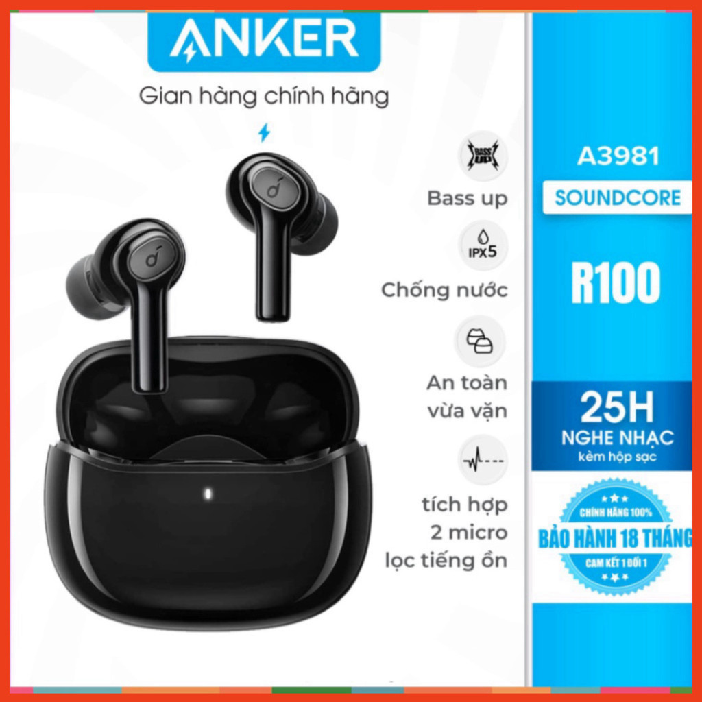 Tai nghe bluetooth SOUNDCORE (by ANKER) R100 True Wireless, 25 giờ nghe ...