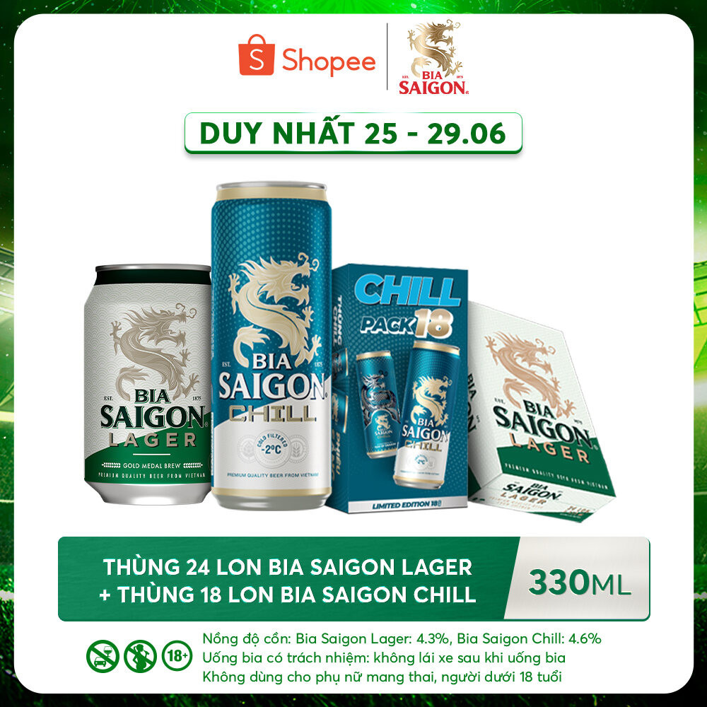 Combo 2 Thùng Bia Saigon Lager 24 lon - 330ml/lon + Bia Sài Gòn Chill ...
