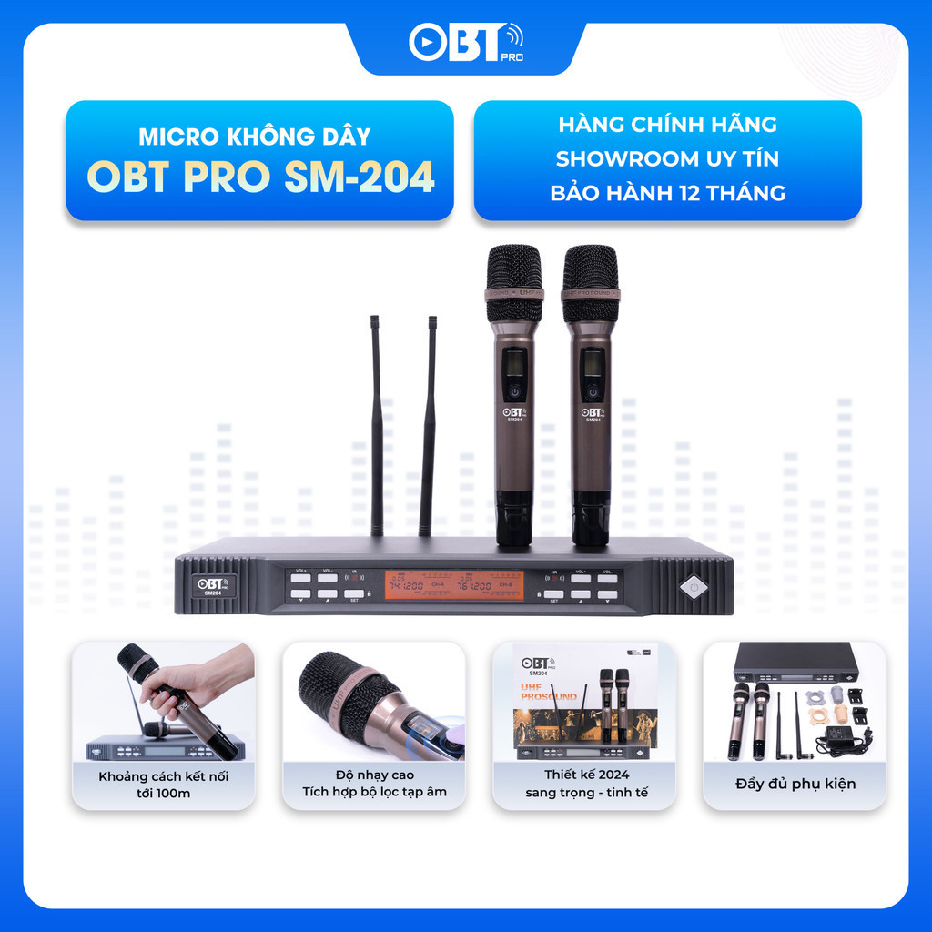 Micro không dây karaoke OBTpro SM204, Mic không dây công nghệ Đức bảo hành chính hãng 12 tháng ...