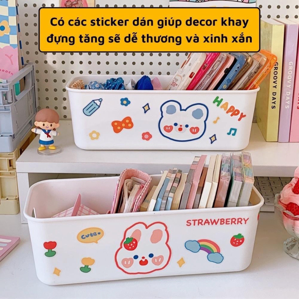 Hộp đựng đồ để bàn học kệ văn phòng để đồ nhỏ gọn kèm sticker trang trí ...
