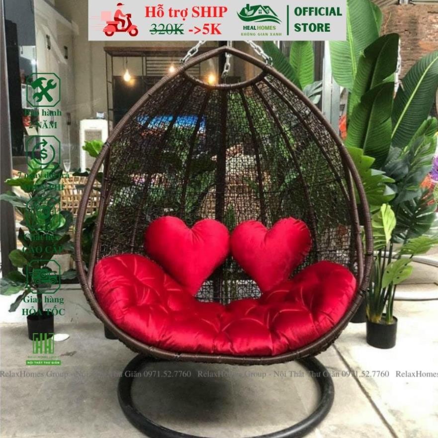 Xích đu đôi Relaxhome giả mây lõi thép cao cấp trang trí ban công và sân vườn, ghế thư giãn ...