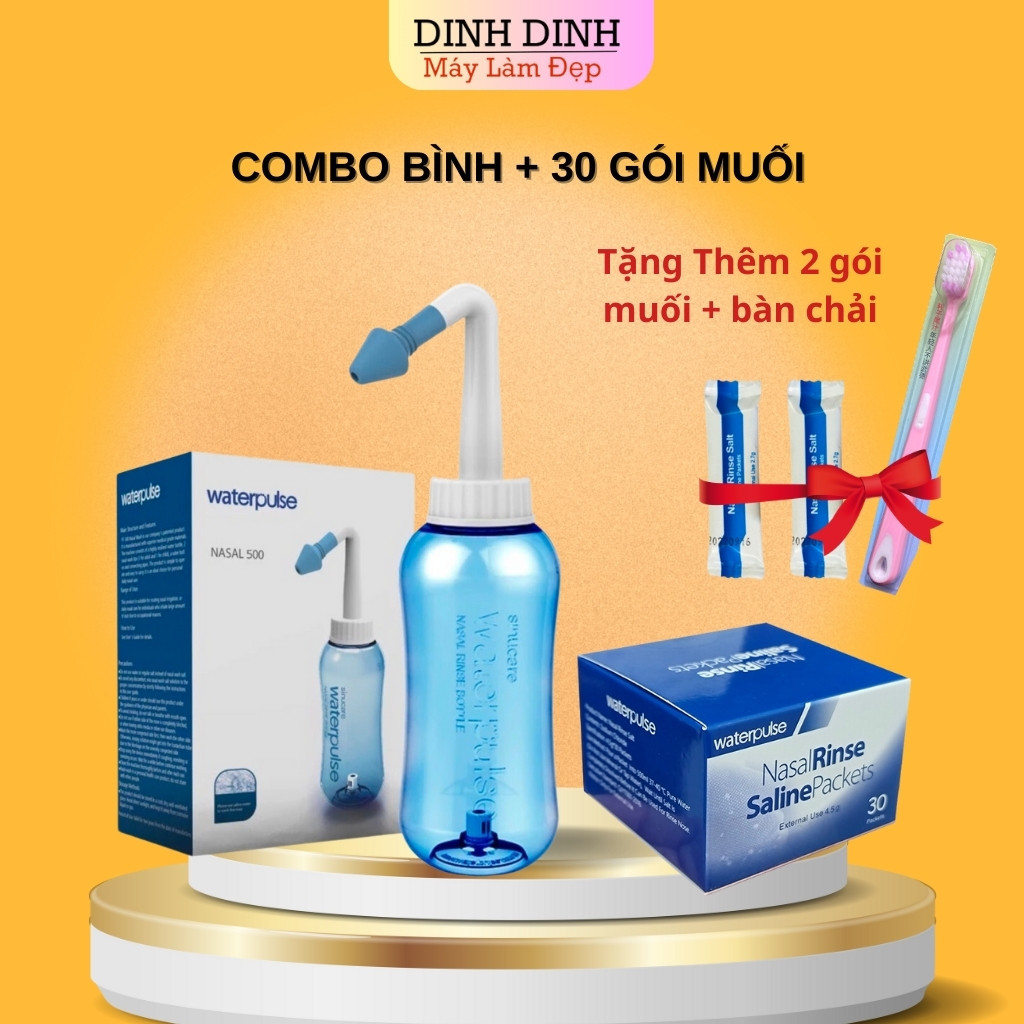 Combo bình rửa mũi và muối rửa mũi cho bé, người lớn Waterpulse, dụng ...