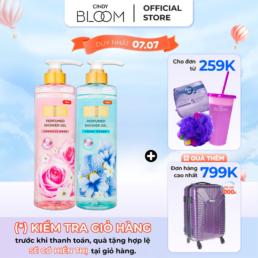 [7.7 | ĐƠN TỪ 259K - NHẬN QUÀ 0Đ] Combo Sữa tắm nước hoa Cindy Bloom Aroma Flower + Fresh Ocean ...