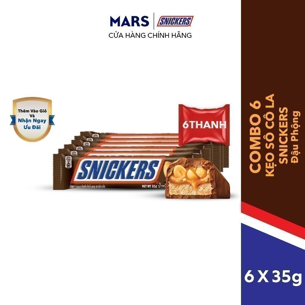 Combo 6 Kẹo Sô Cô La Snickers thanh 35g | Shopee Việt Nam