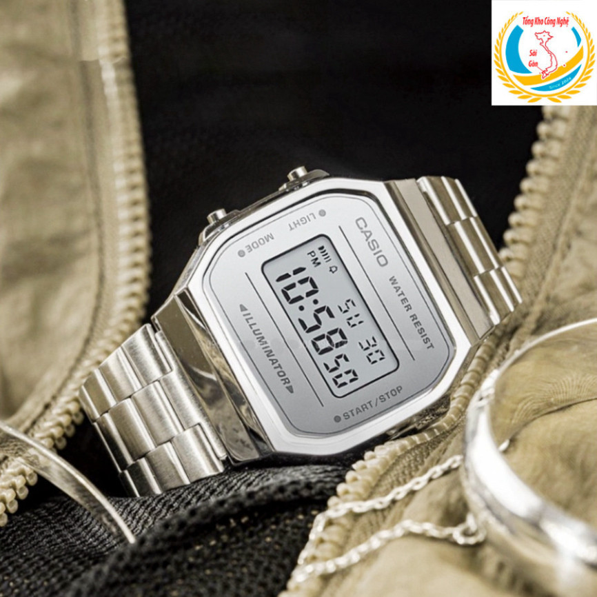 Đồng hồ nam Casio A168 thời trang cổ điển và lịch sự,đồng hồ casio điện tử chống nước, dây thép ...