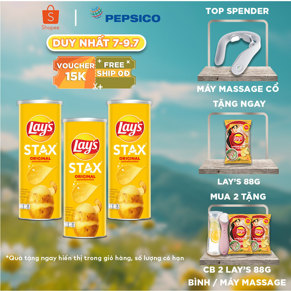 Combo 3 lon Snack Khoai Tây Miếng Lay's Stax Vị Tự Nhiên (3 x 100g/lon ...