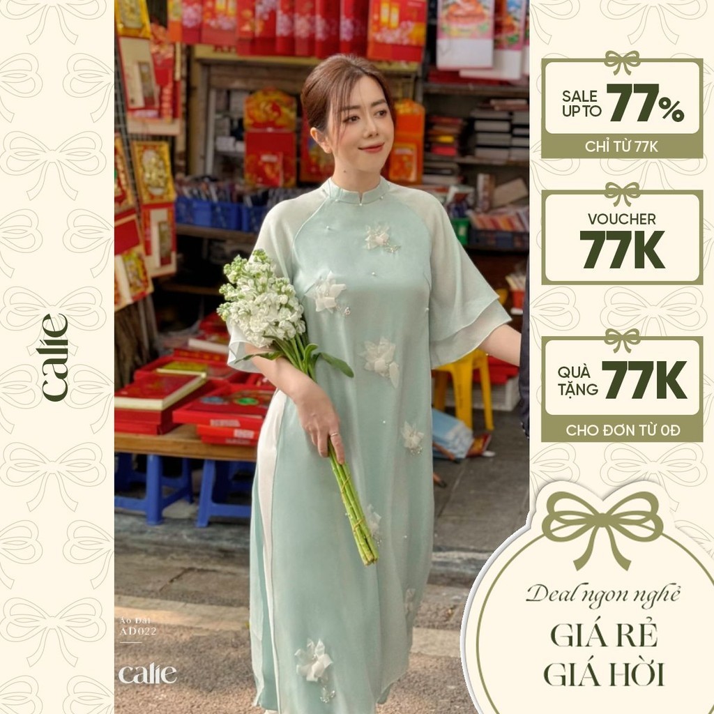 SET Áo dài nữ dáng suông đính hoa thân thủ công cao cấp CALIE AD022 ...