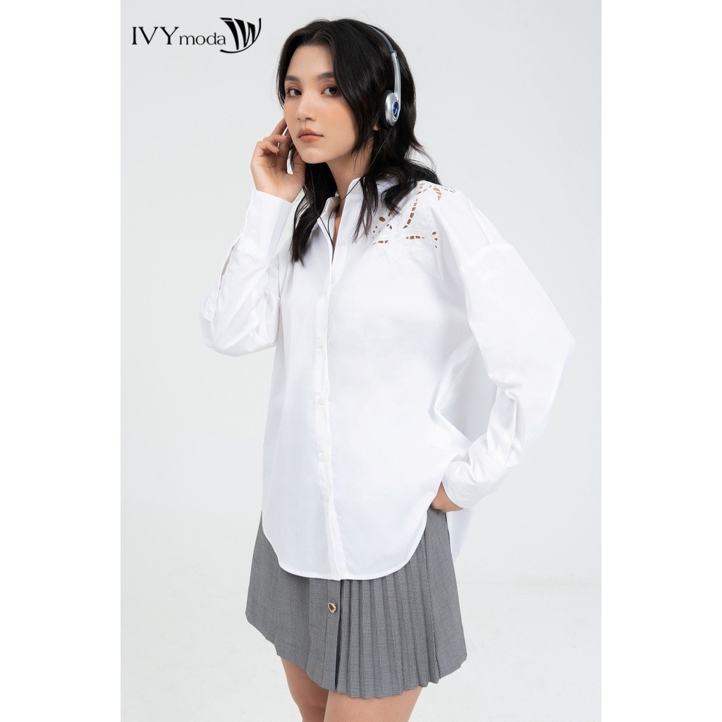 Áo sơ mi nữ thêu hoa dập lỗ IVY moda MS 17B9448 | Shopee Việt Nam