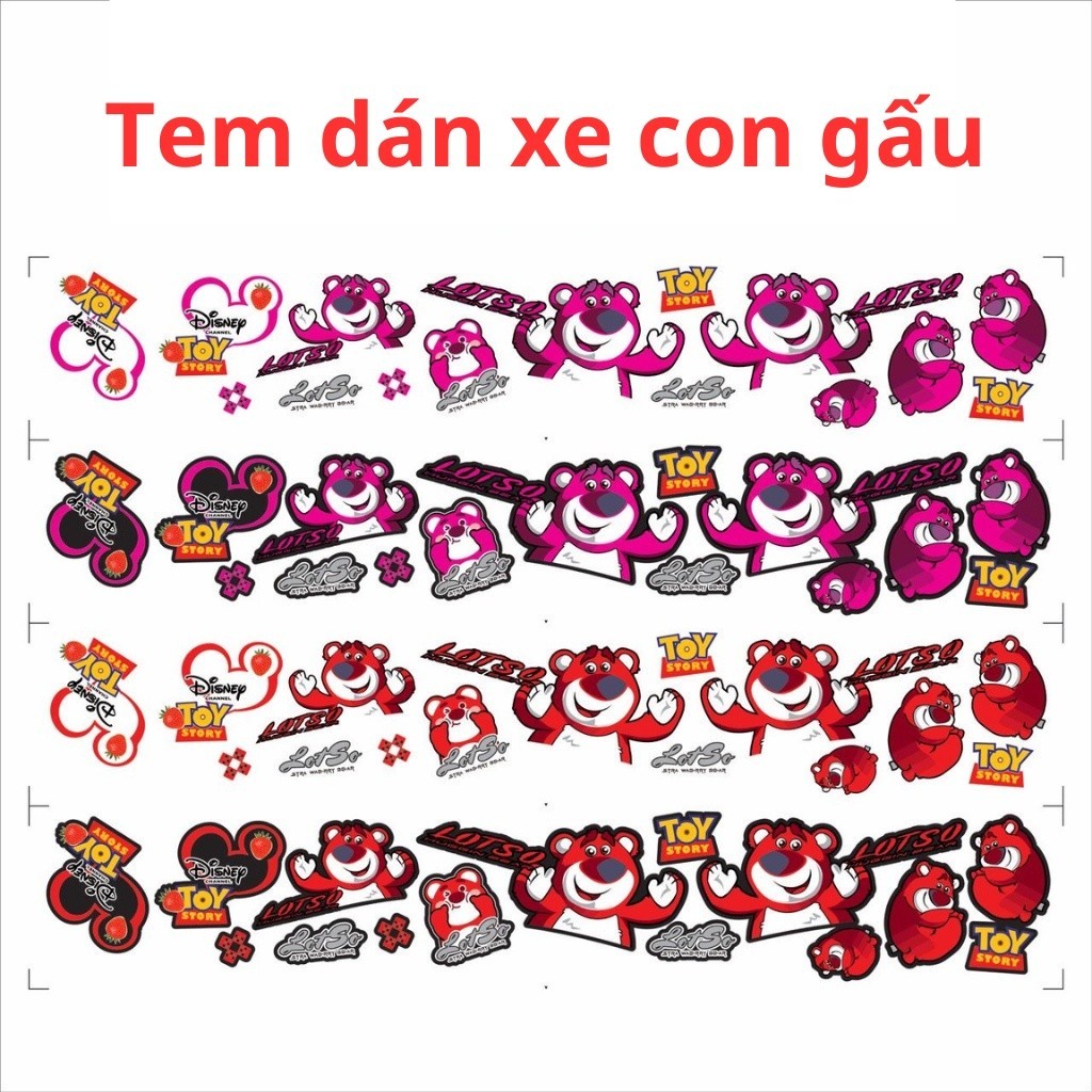 Tem dán xe gấu lotso toy hồng dành cho các dòng xe như sh, wave, sirius ...
