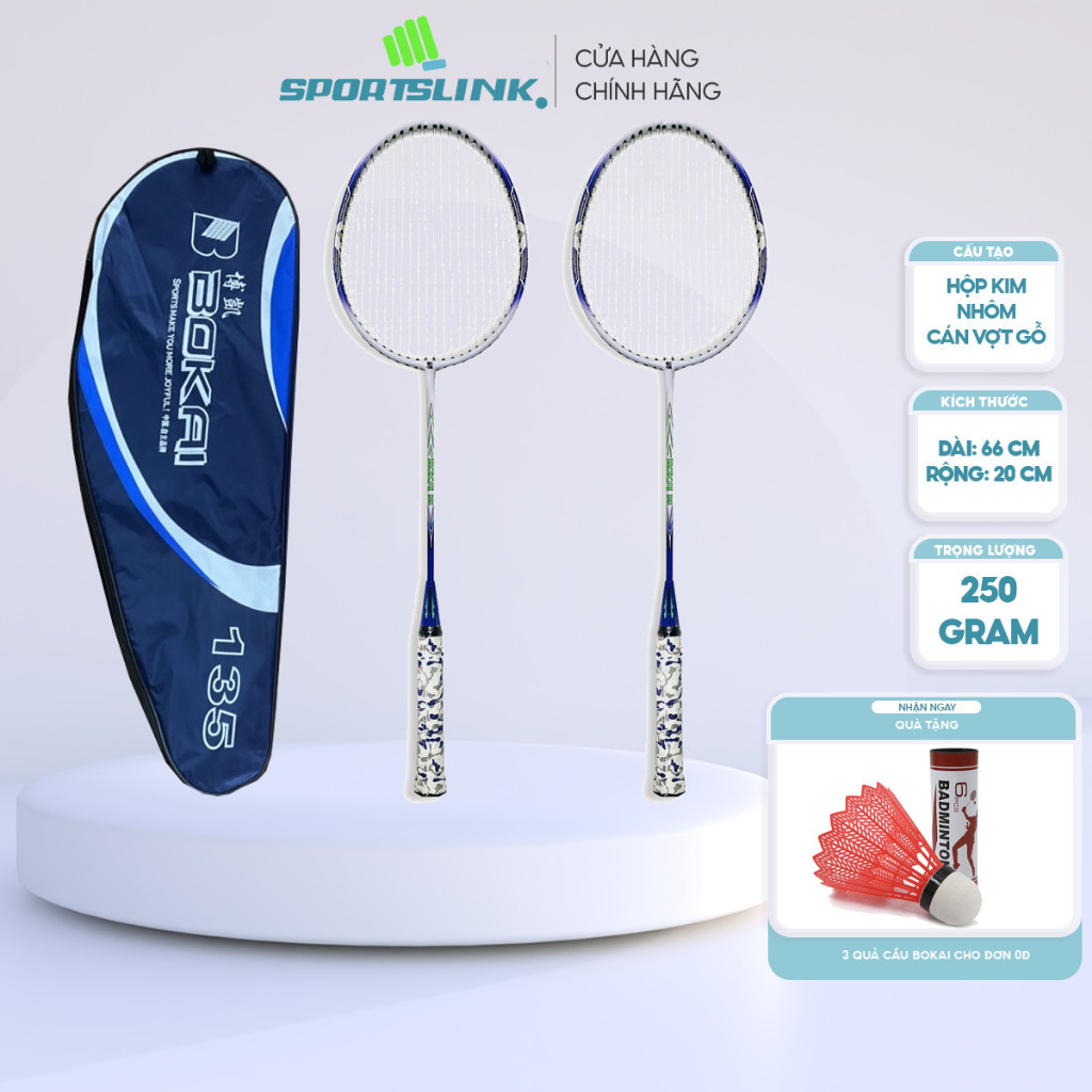 Bộ 2 Vợt Cầu Lông Sợi Cước Bokai BK135 Sportslink (Tặng Kèm 3 Quả Cầu ...