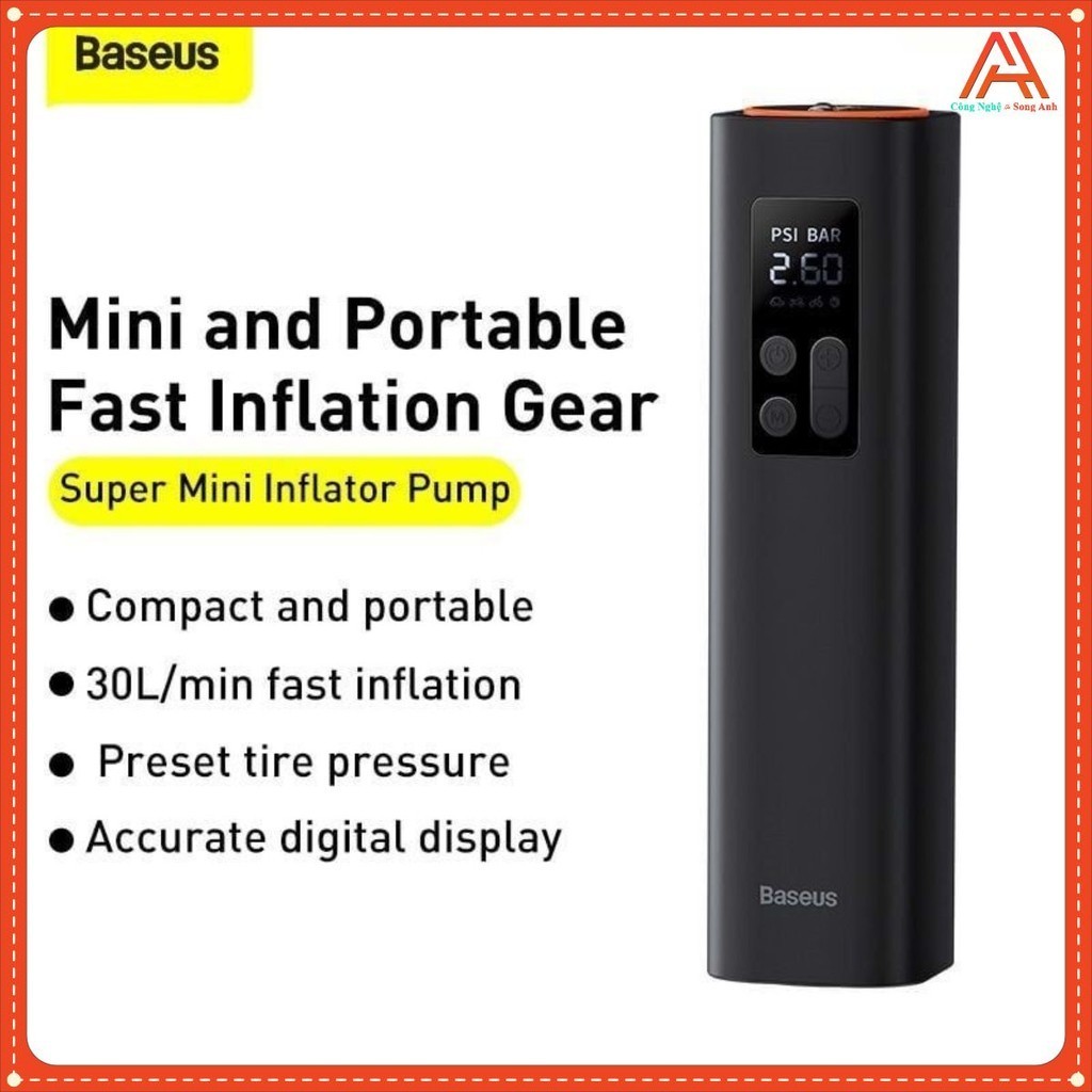 Máy bơm lốp xe hơi thế hệ mới Baseus Super Mini Inflator Pump (12V/ 0.2 ...