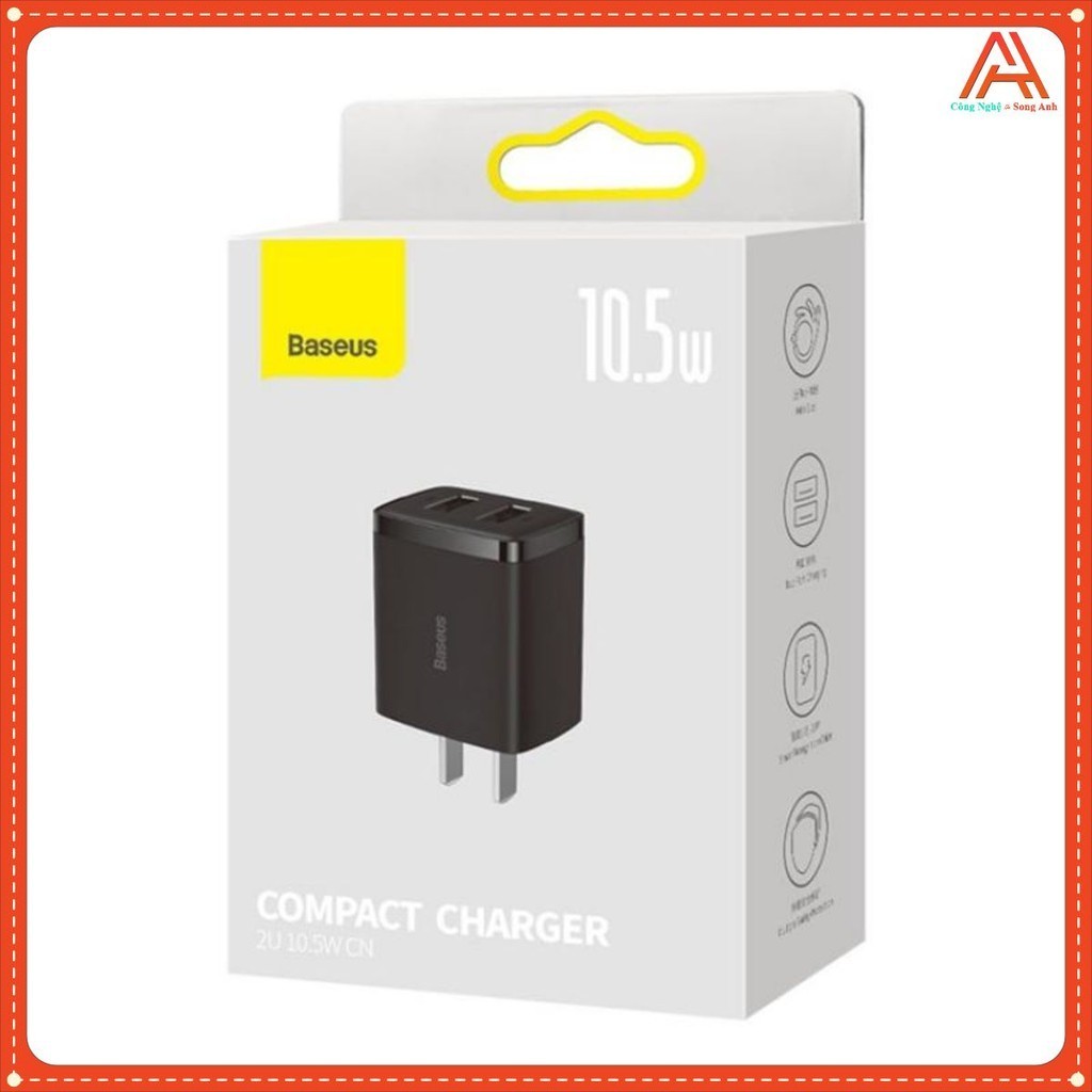 Củ sạc nhanh Baseus Compact Charger 2 cổng USB 10.5W hỗ trợ sạc ...