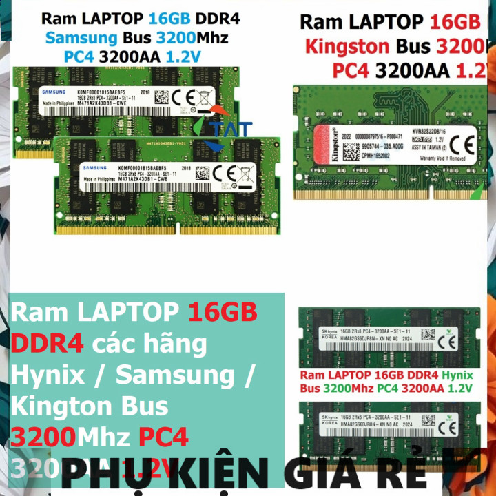 LINH KIỆN LAPTOP Ram Laptop DDR4 Kingston / Hynix / Samsung 16GB Bus 3200MHz PC4-3200AA 1.2V ...