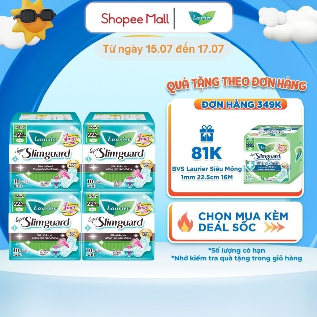 [LIVESTREAM 07.07] Combo 4 gói BVS Laurier siêu mỏng bảo vệ 1mm 22.5 cm ...