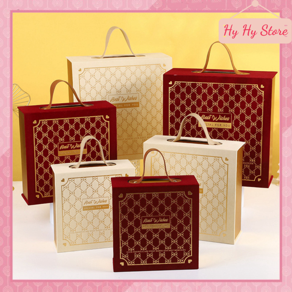 Hộp quà tặng cao cấp quai da sang trọng, hoa văn ép kim Hy Hy Store | Shopee Việt Nam