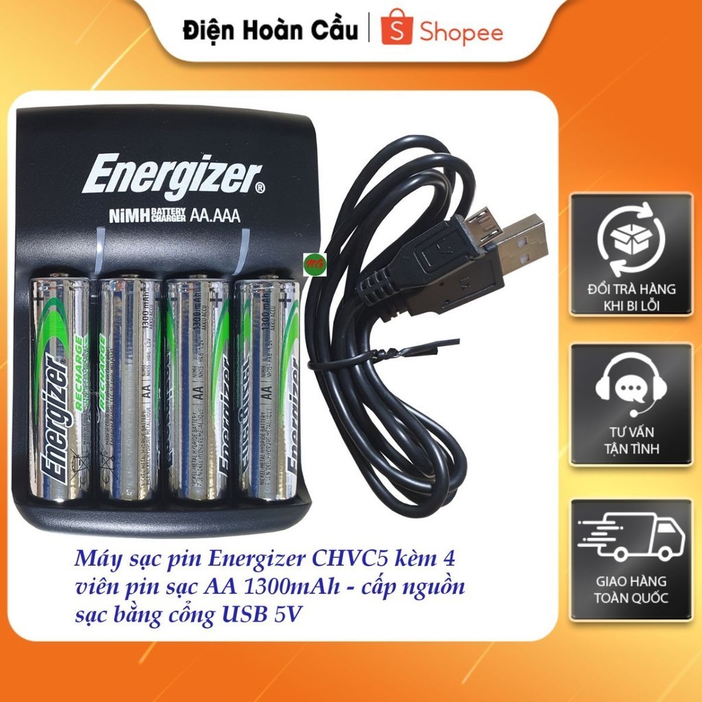 Bộ máy Sạc Pin AA- AAA kèm 4 viên pin sạc AA 1300 mAh/ 2000mAh ...