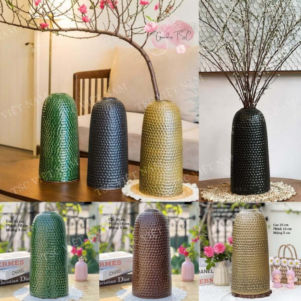 Bình chuông gốm cao 35 cm dáng vò ong Bát Tràng cắm hoa decor trang trí ...