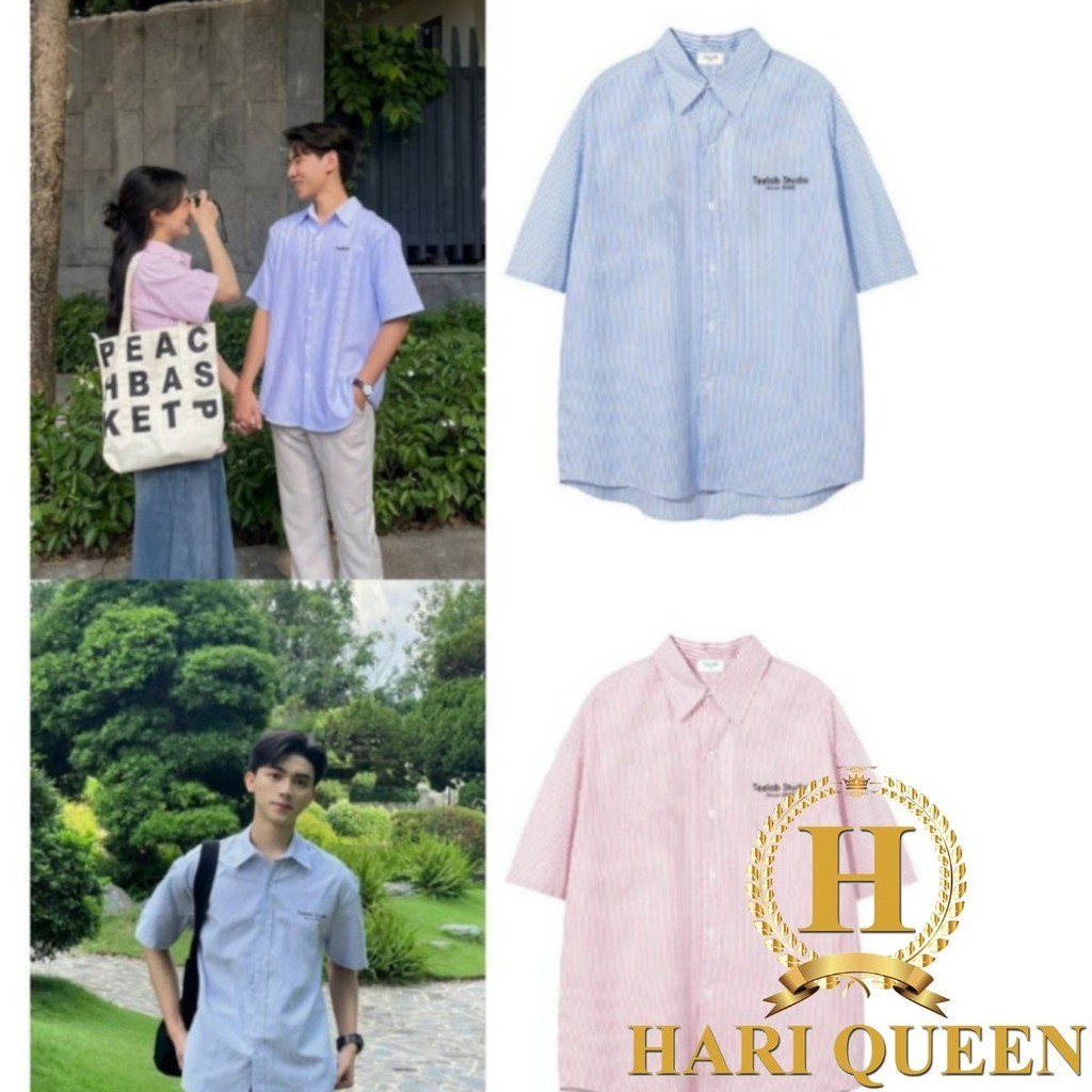 Áo sơ mi cộc tay nam nữ kẻ sọc nhí in chữ Tee..Lab siêu đẹp 2024 HARIQUEEN | Shopee Việt Nam
