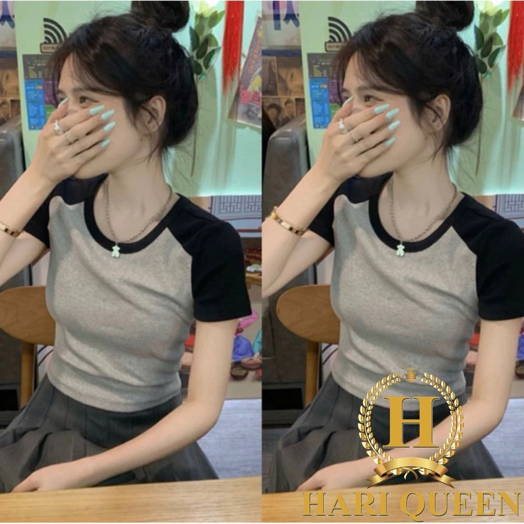 Áo Thun Nữ Babytee trơn raglan HARIQUEEN - Áo Croptop Ngắn Tay Cá Tính | Shopee Việt Nam