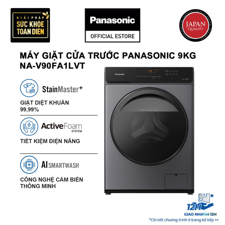 [ Máy giặt Cửa Trước Panasonic 9kg NA-V90FA1LVT - Giặt thông minh - Giặt diệt khuẩn - Tự động vệ ...