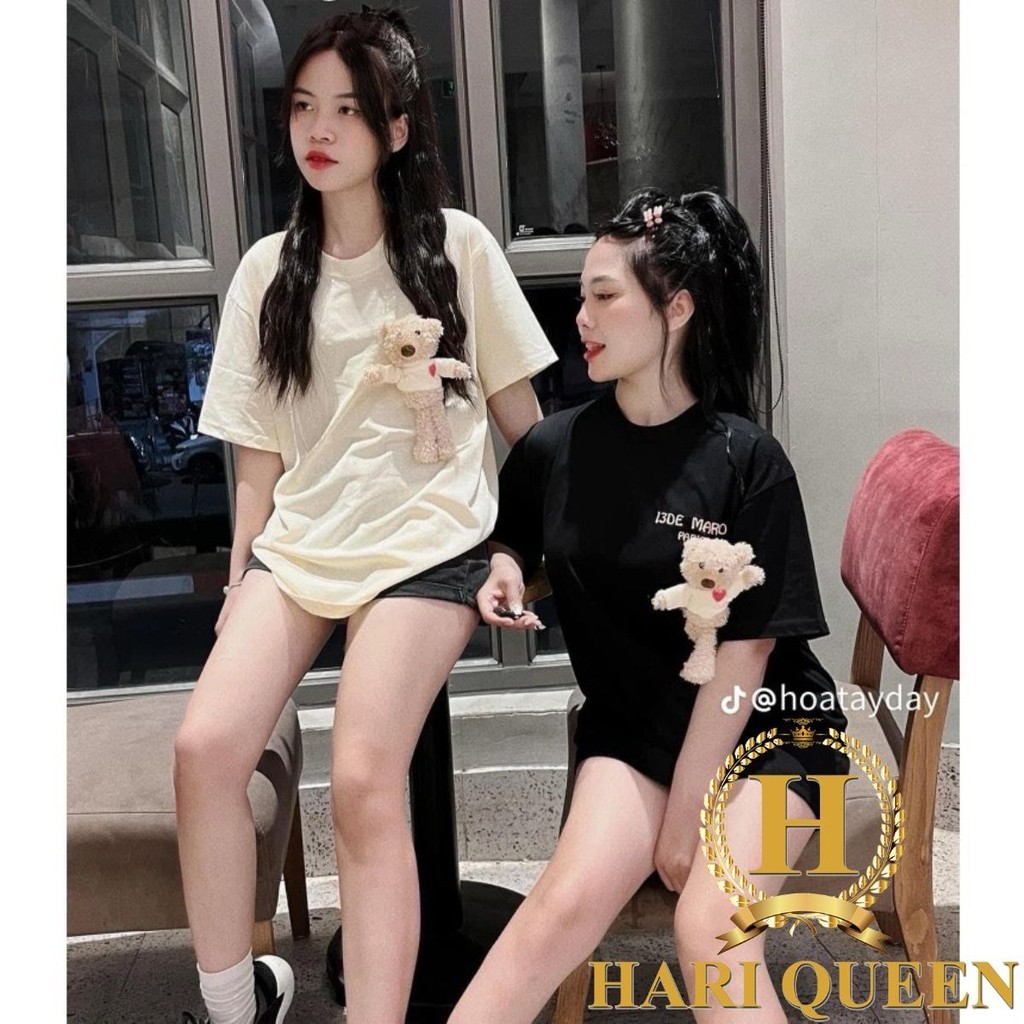 Áo Thun Tay Lỡ MARO tặng kèm gấu HARIQUEEN - Áo phông nam nữ unisex freesize form rộng 65kg chất ...