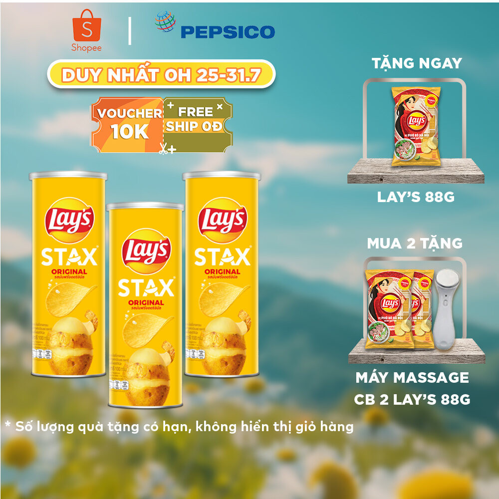 Combo 3 lon Snack Khoai Tây Miếng Lay's Stax Vị Tự Nhiên (3 x 100g/lon ...