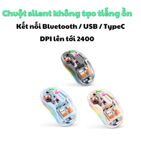 Chuột không dây bluetooth slient trong suốt M333, Kết nối Bluetooth/USB ...