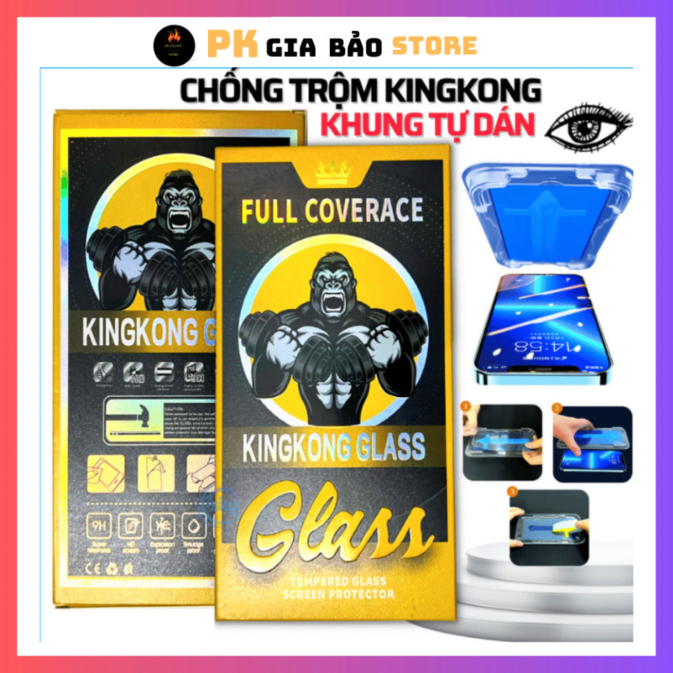 [ Đủ IPhone 7-X-Xmax-11-12-13-14-15-16 pro max ] Cường lực KingKong chống nhìn trộm có khung tự ...