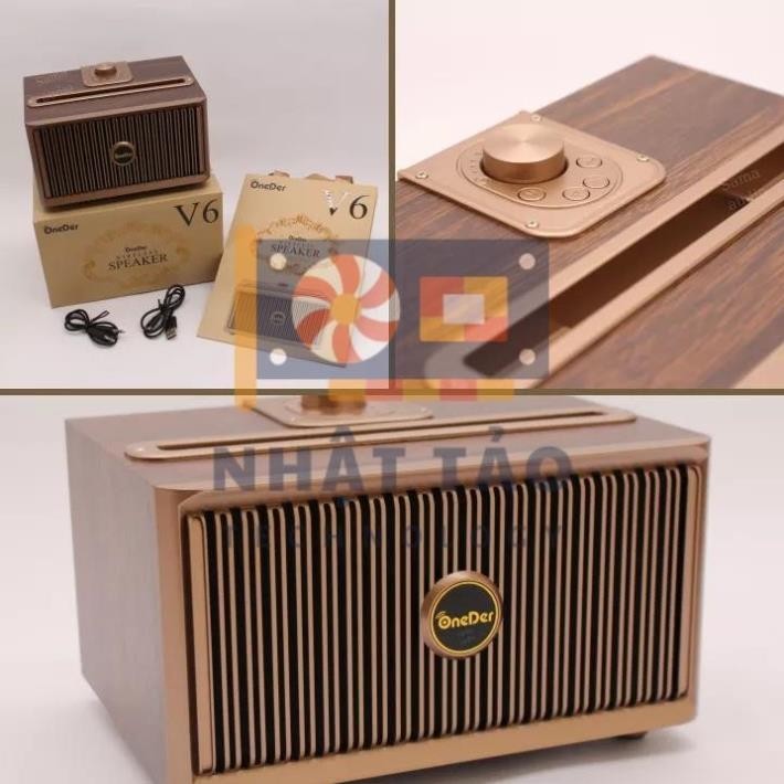 Loa bluetooth không dây OneDer V6 chính hãng, hình dáng gỗ cổ điển, âm siêu trầm, bass hay cực ...