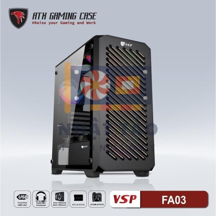 Thùng Case VSP FA03 Black (410x210x450mm, Hông kính cường lực, Fan đuôi ...