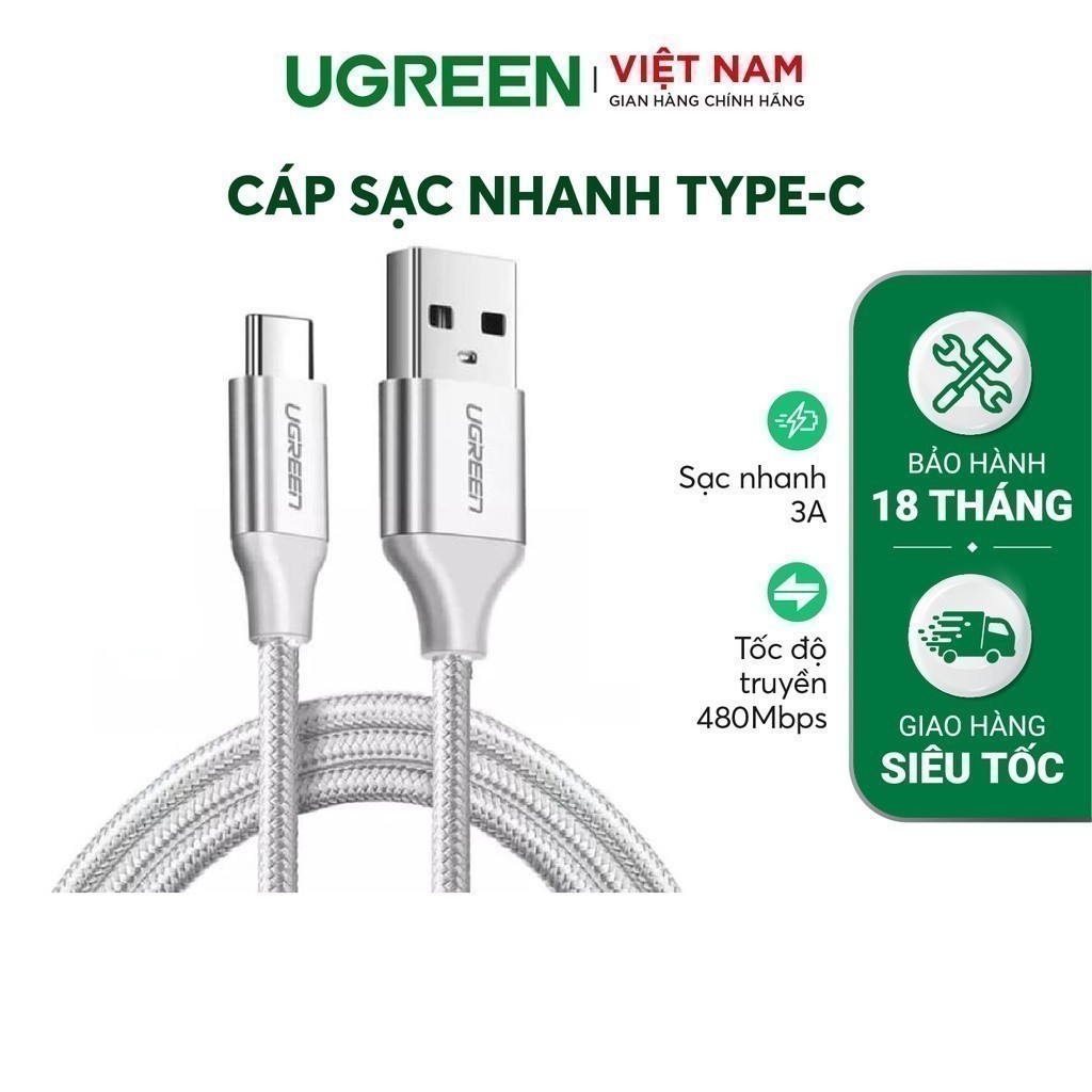 Dây sạc USB 2.0 sang type C UGREEN | Dài 3m | Hỗ trợ sạc nhanh QC 3.0 | Bảo hành 18 tháng ...