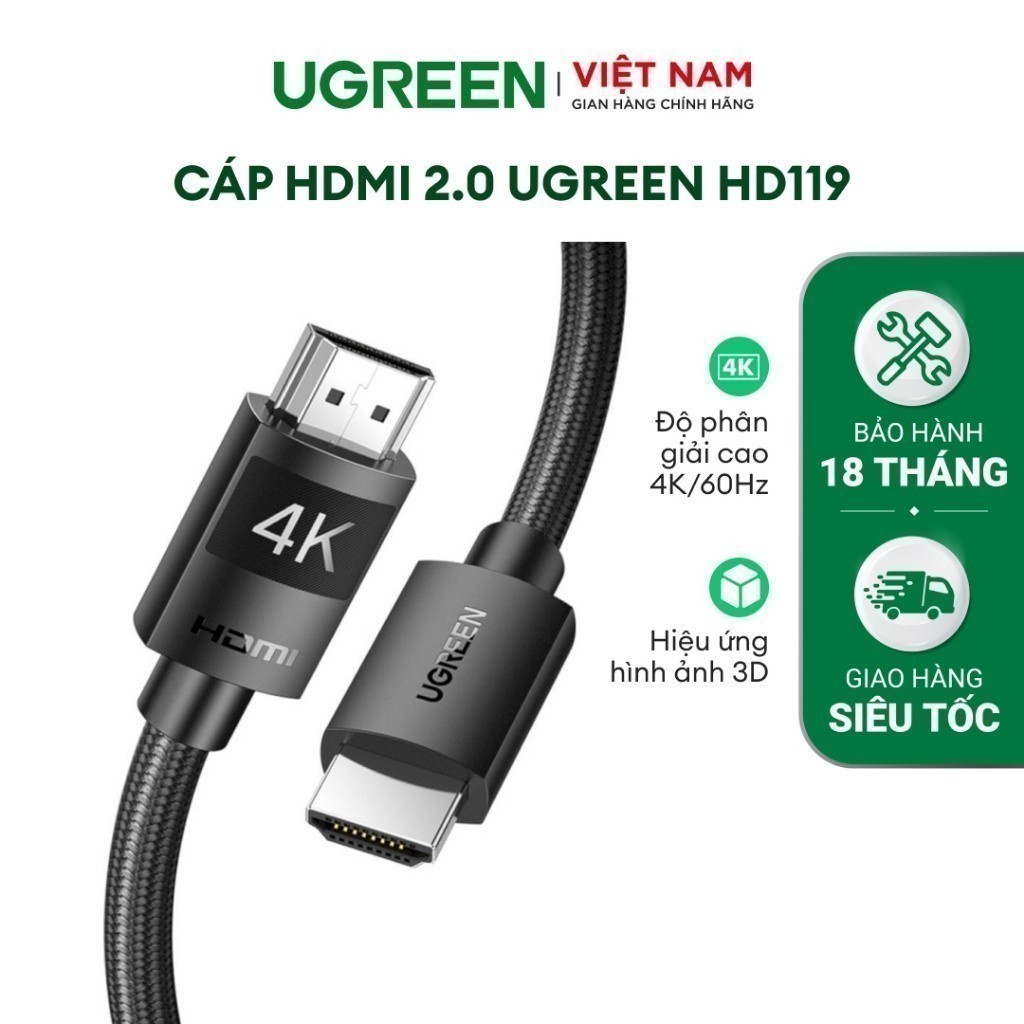 Cáp HDMI 2.0 độ phân giải cao 4K/60Hz Ugreen HD119 | Cho RTX 3080 PS4 ...