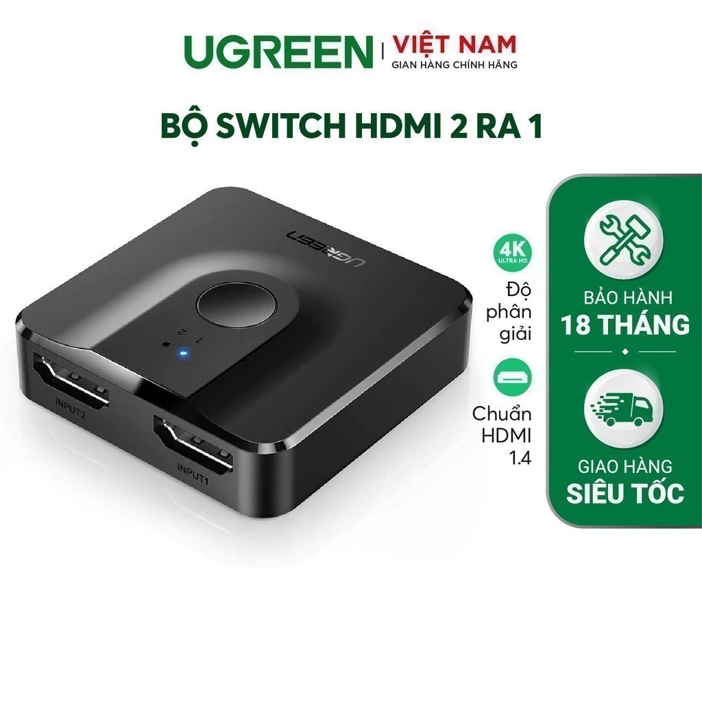 Bộ Switch HDMI 2 ra 1 Ugreen CM217 (Tương thích ngược 1 ra 2) | Độ phân ...