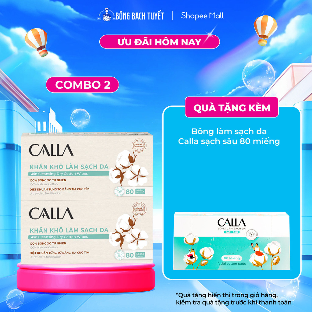 Combo 2 hộp khăn khô Bông Bạch Tuyết làm sạch da Calla đa năng 80 miếng ...