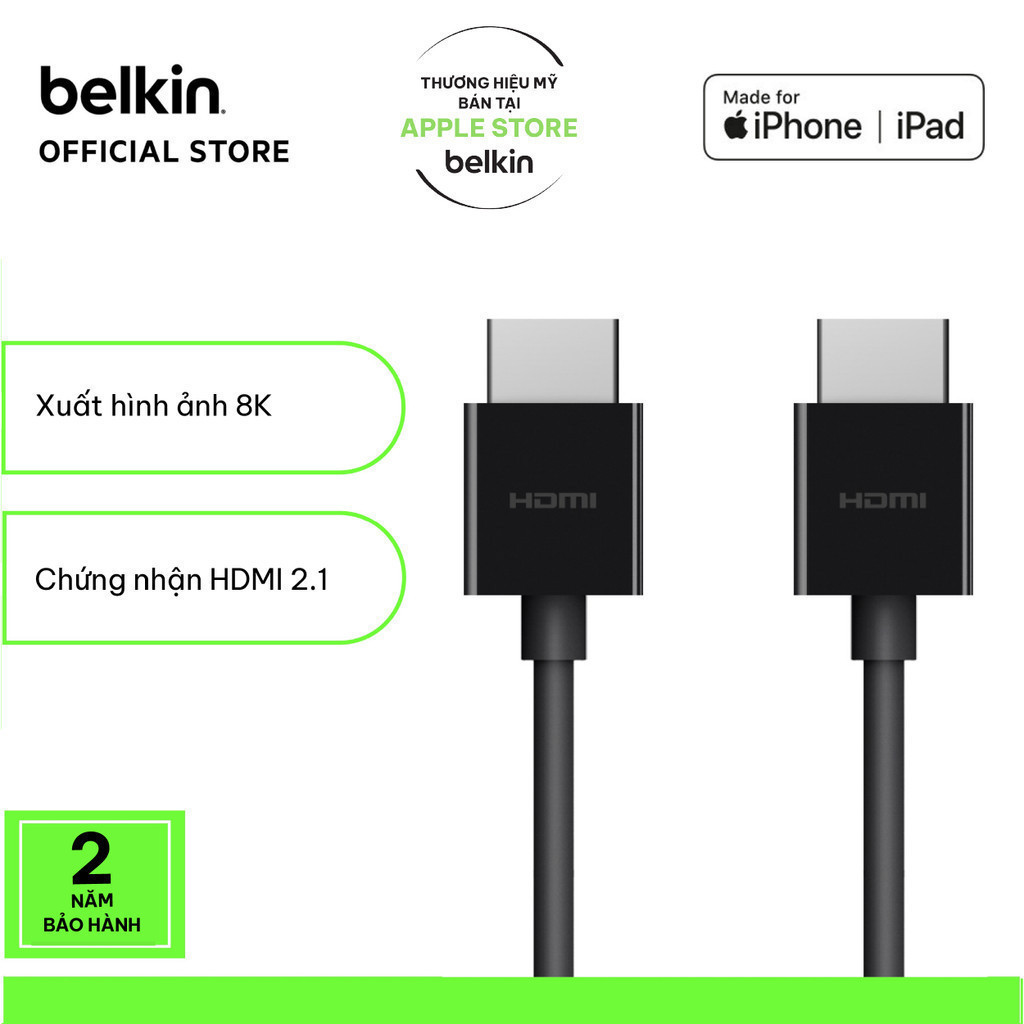 Cáp HDMI 2.1 Belkin Ultra HD 8K tương thích với Dolby Vision™ dài 2 mét ...