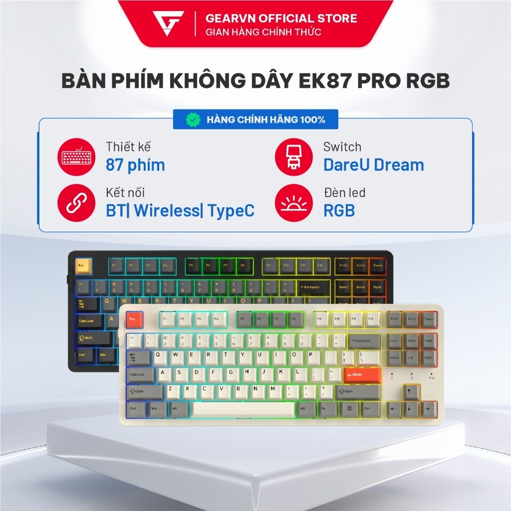 Bàn phím Không dây EK87 Pro RGB Trắng/Đen Dream Switch | Shopee Việt Nam