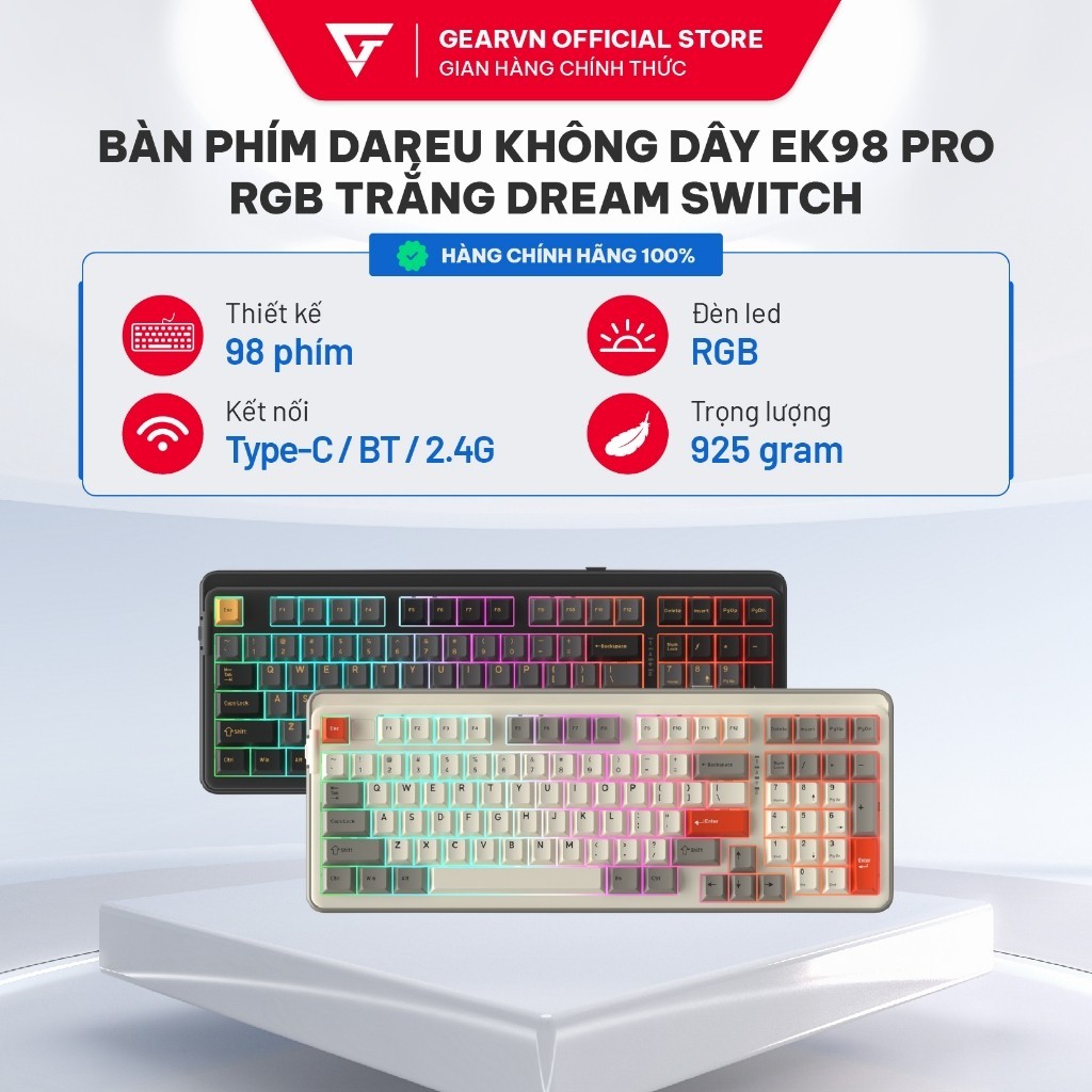 Bàn phím DareU Không dây EK98 Pro RGB Trắng/ Đen Dream Switch | Shopee ...