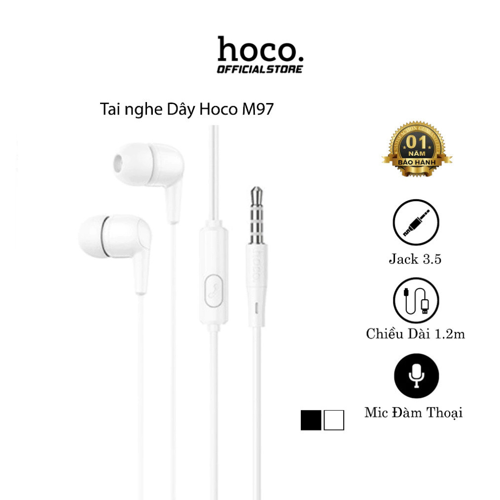 Tai nghe dây HOCO M97, micro đàm thoại, dây dài 1.2m, jack cắm 3.5mm ...