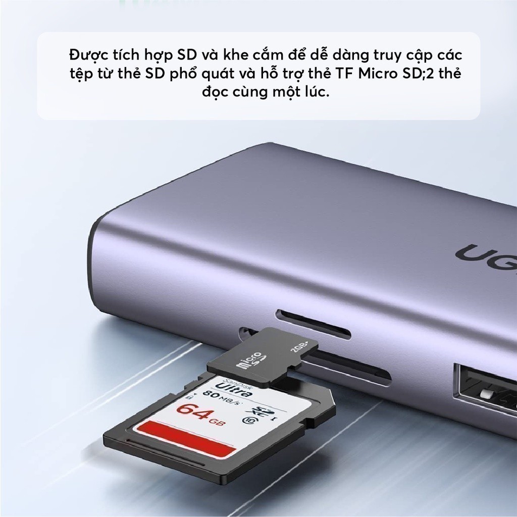 Bộ chuyển Type C UGREEN 60383, hỗ trợ xuất cổng HDMI + 3*USB + SD+ TF Hàng phân phối chính hãng ...