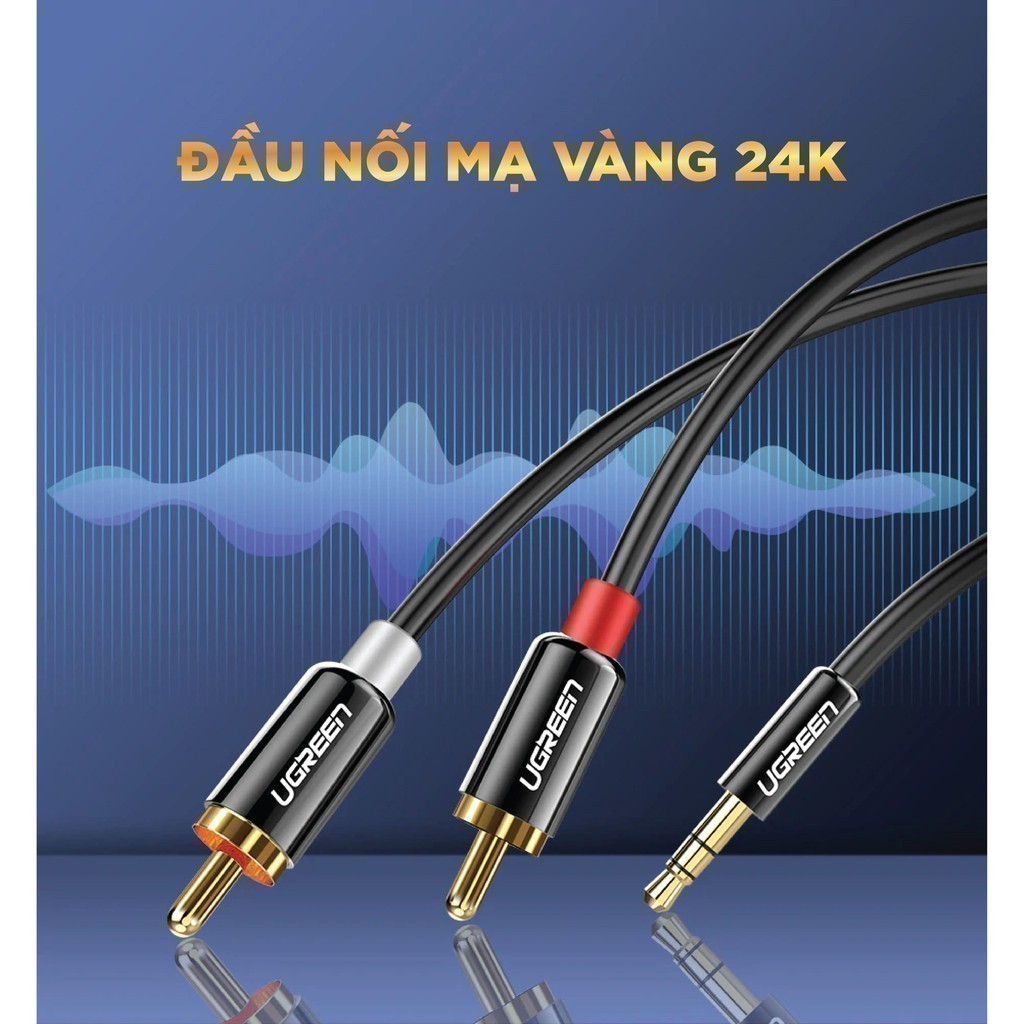 Dây Audio 3.5mm ra 2 đầu RCA (Hoa sen) UGREEN AV116 | Đầu nối mạ vàng 14K | Kết nối dễ dàng ...