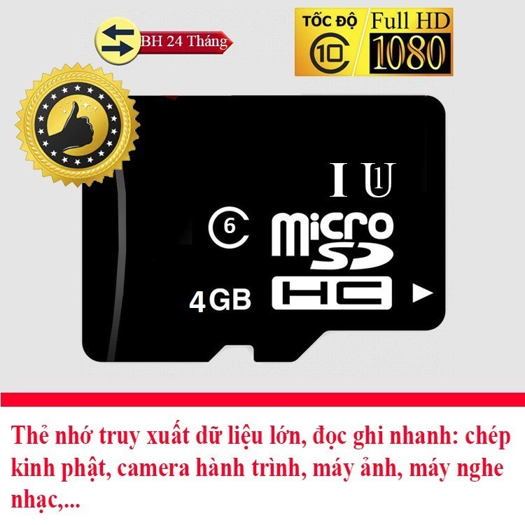 Thẻ nhớ MICRO SD 4G chất lượng, tốc độ cao Class 6 - BH 12 tháng ...