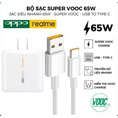 Bộ Củ Cáp Sạc Nhanh Super Vooc Oppo 65W, Dây Cáp Sạc Vooc Type C Và Cục ...