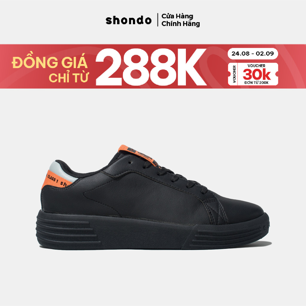 Giày Thể Thao Sneaker Độn Đế Nam Nữ Shondo Class 1 Đen Phối Dây Cam Bền ...